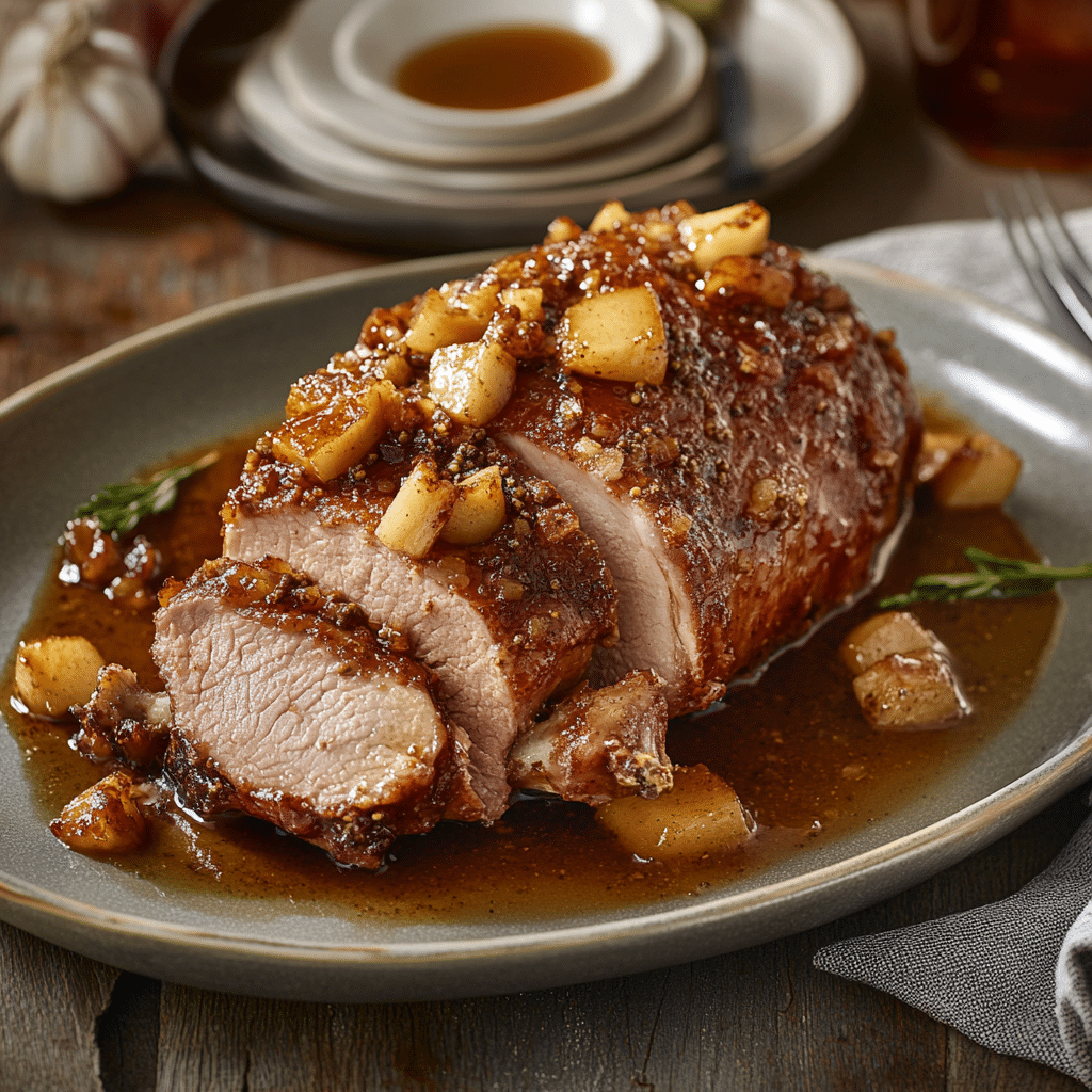 Delicious Fire-Kissed Apple Bourbon Pork Roast with Brown Sugar Crust